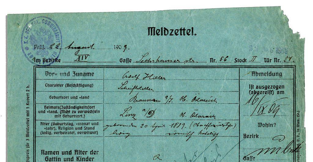 Adolf Hitlers Wiener Meldezettel wird versteigert | Nachrichten.at